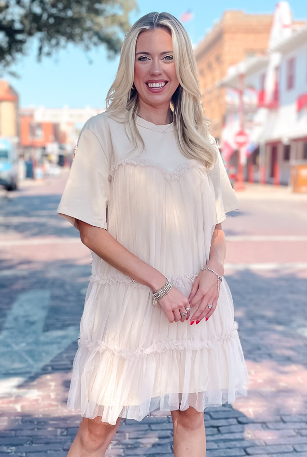 Tulle Overlay Tiered Dress — Tucker Brown