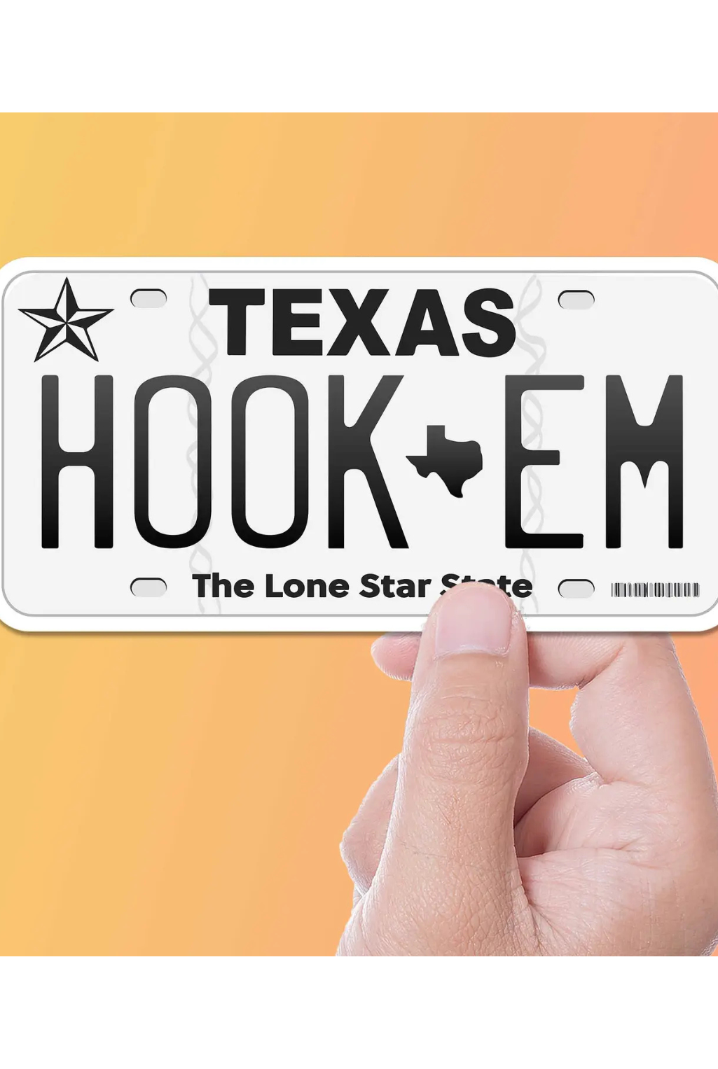 Hook 'Em License Plate Sticker — Tucker Brown